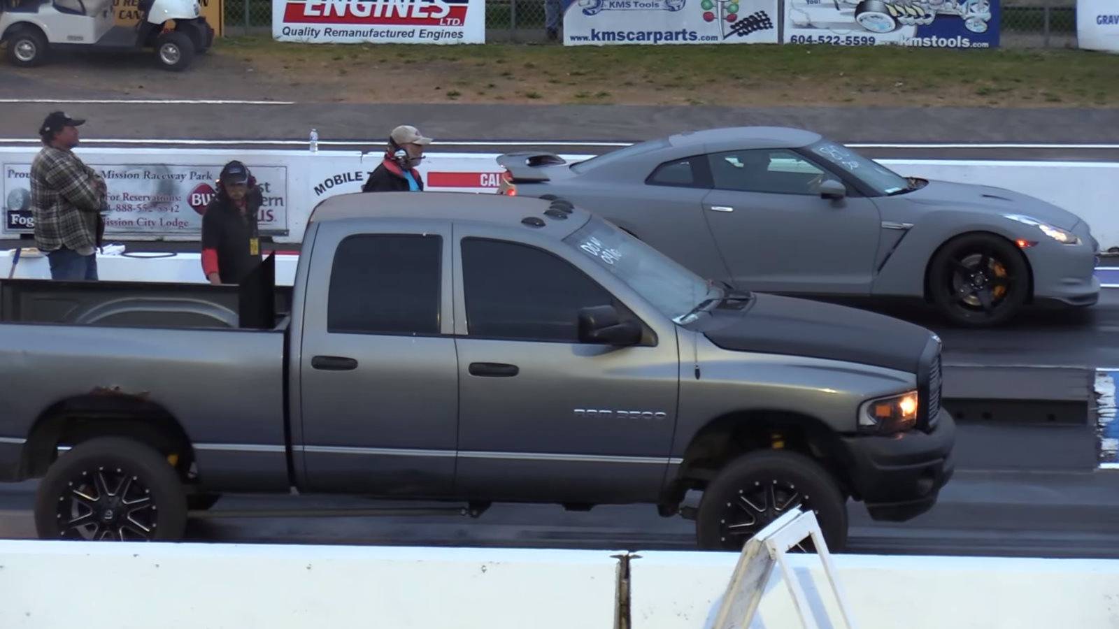 Watch Diesel Trucks Take On Dodge Hellcat And Nissan GT-R In Quarter ...