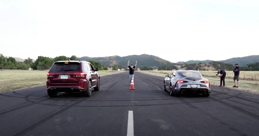 Hoonigan: Tuned Toyota Supra Races A Stock Jeep Trackhawk