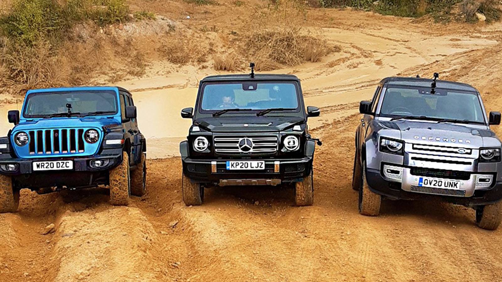 Dirt Drag Race: New Defender Vs G-Wagen Vs Jeep Wrangler