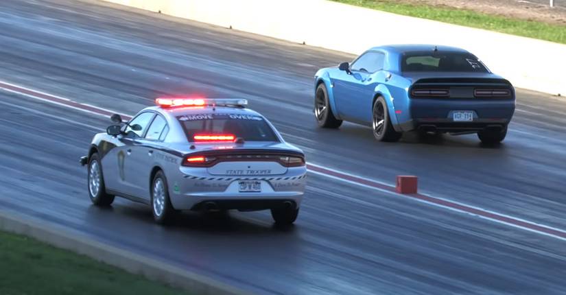 State Trooper Charger Drag Races Two Challenger Hellcats At Colorado ...