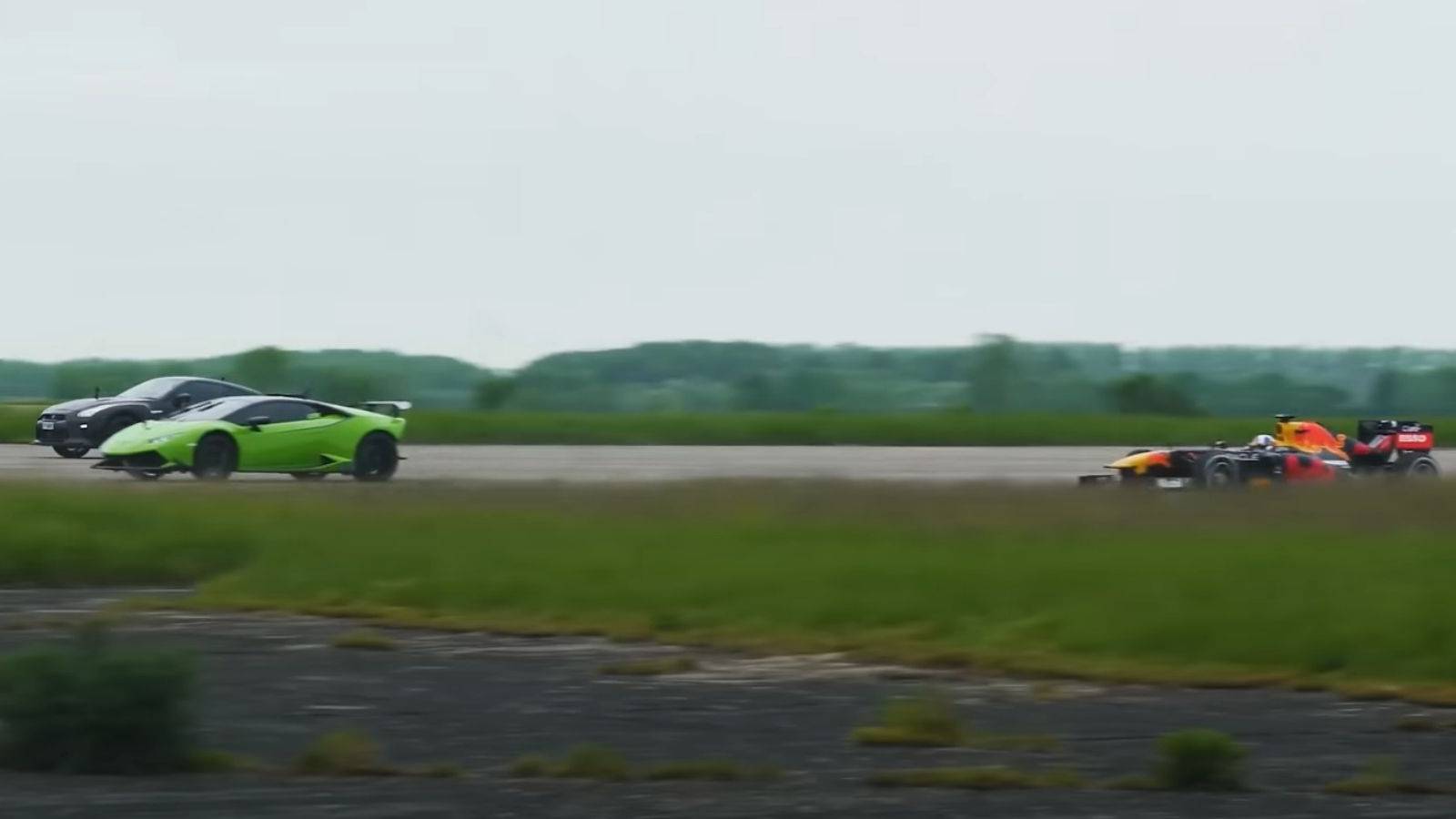 Watch: Red Bull F1 Racer Takes On Tuned Lambo Huracan And Nissan GT-R ...