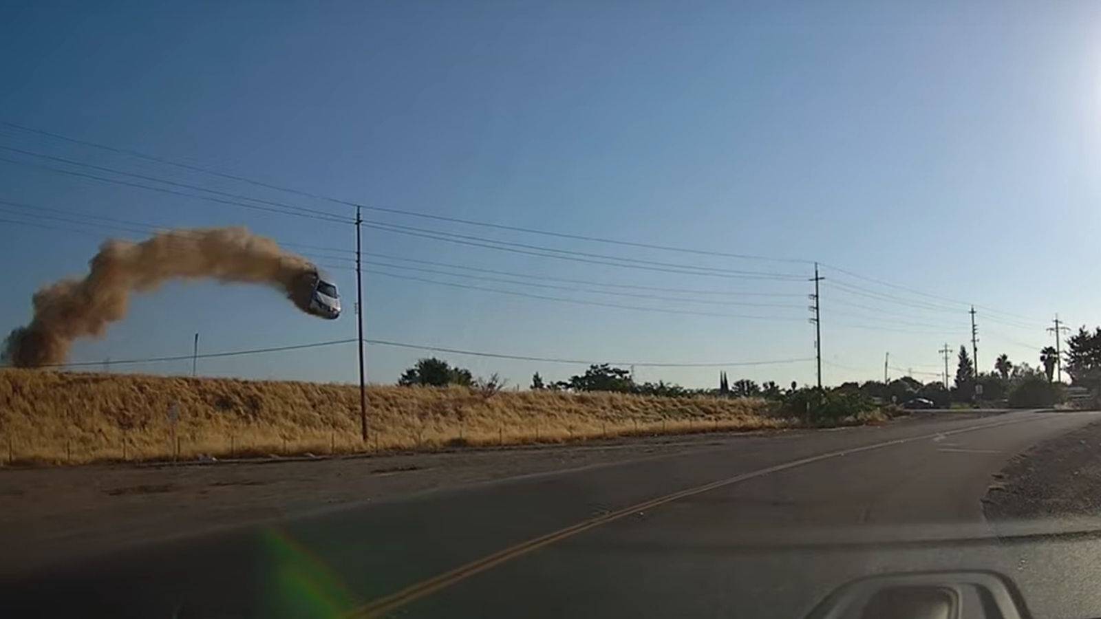 Watch: High-Flying Sedan Catches Air In Freak Accident Off Highway