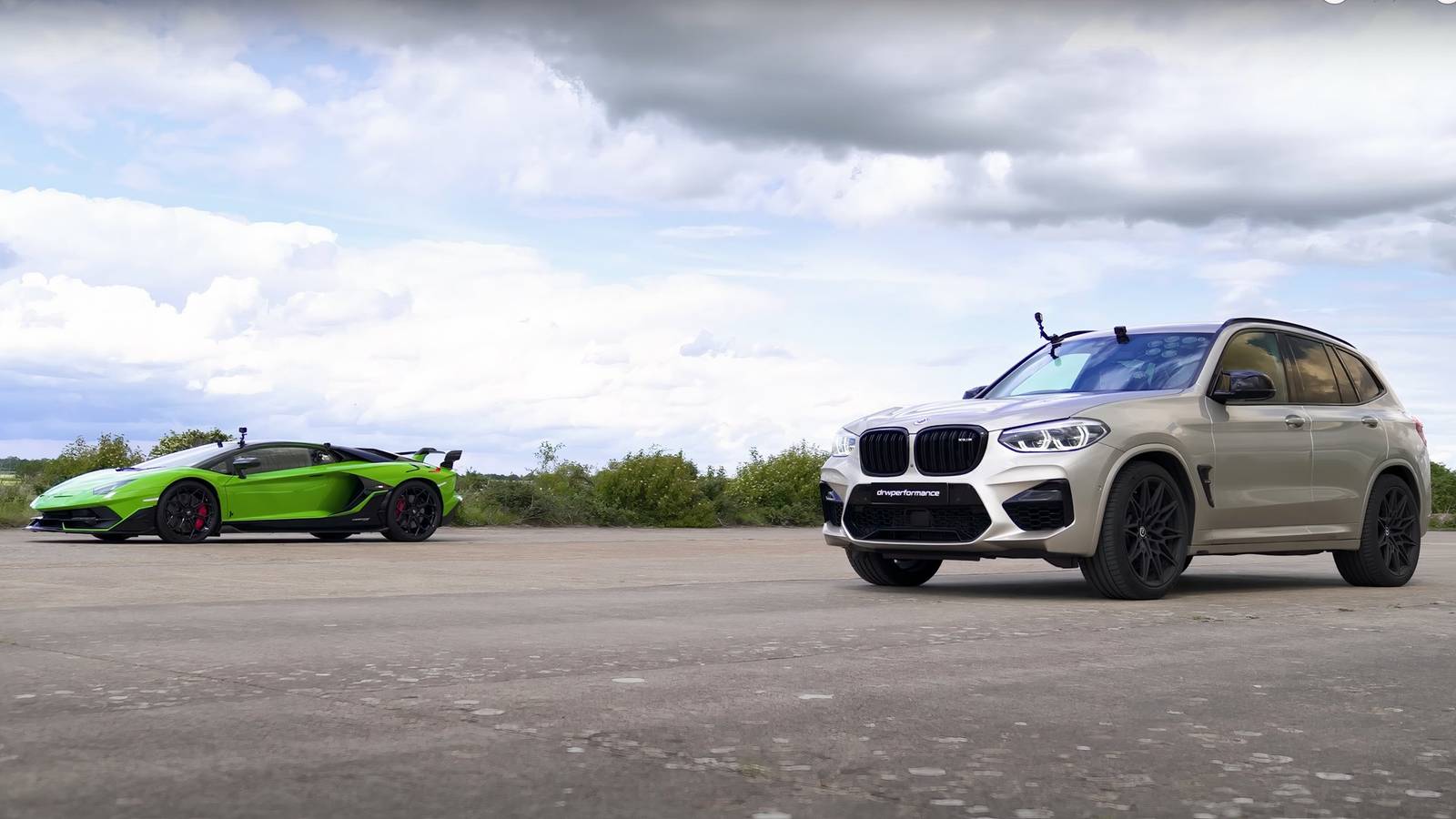 Tuned BMW X3M Drag Races Aventador SVJ, Breaks Down