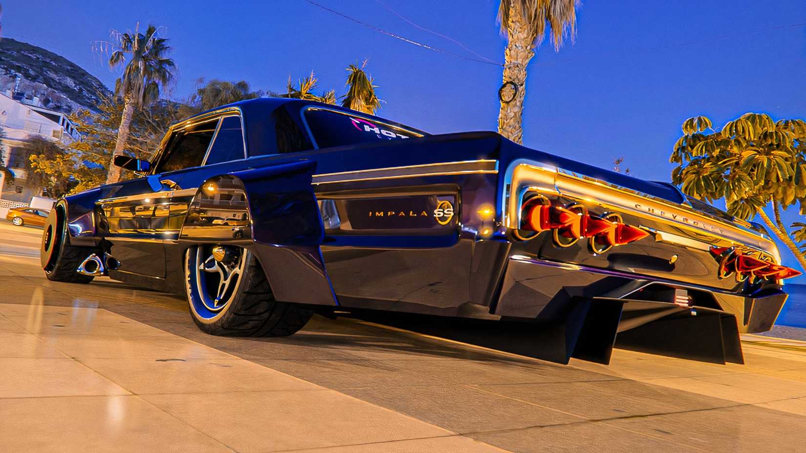 Deep Blue, Slammed, and Wide: The ’64 Impala Restomod Rendering Nobody Expected