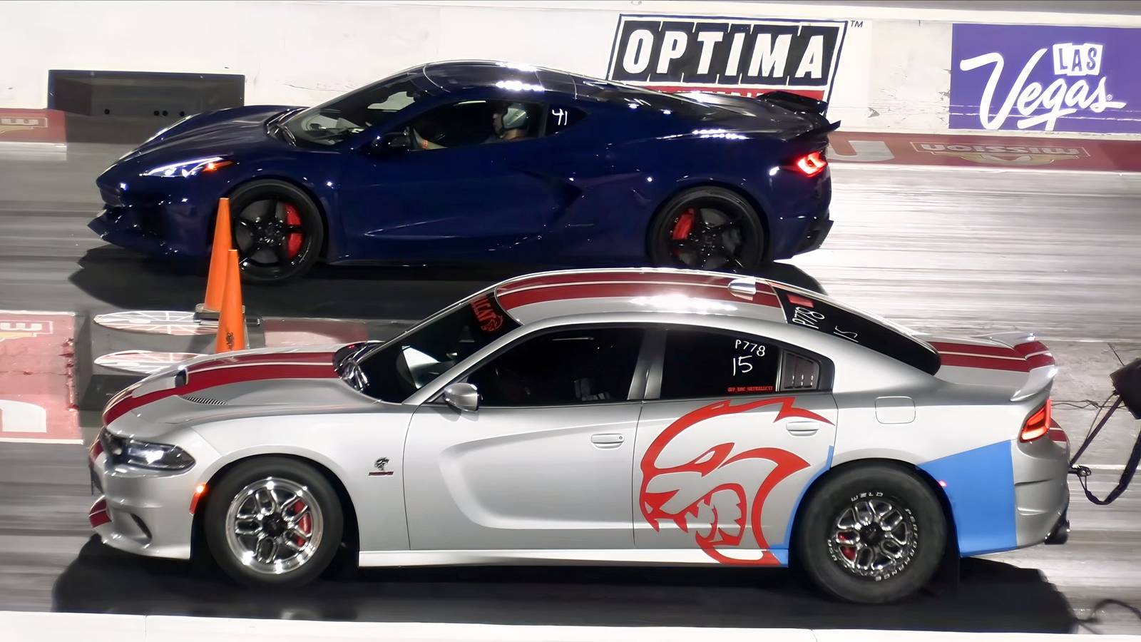 Stock Corvette E-Ray Races Modified Charger Hellcat And Torino GT